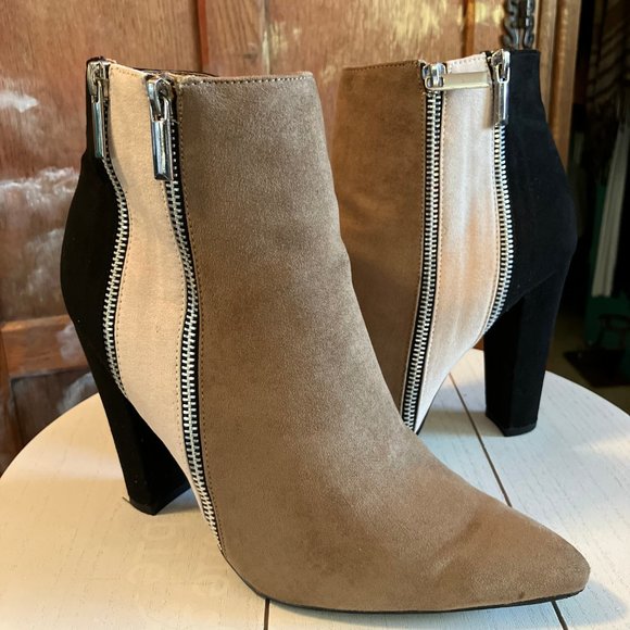 JustFab | Shoes | Black And Tan Booties | Poshmark